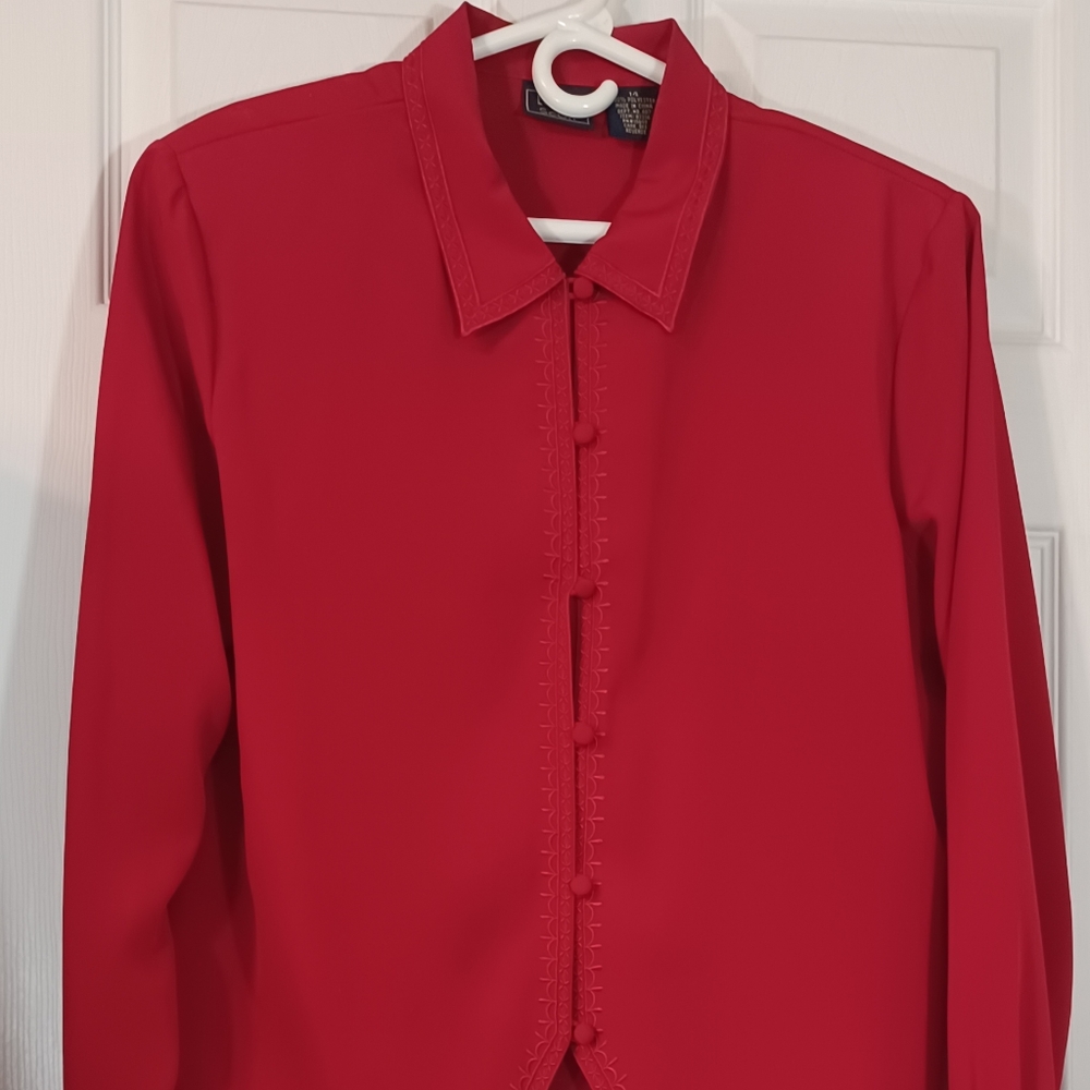 Vtg Laura Scott Blouse Size 14 Red Long Sleeve Covere… - Gem